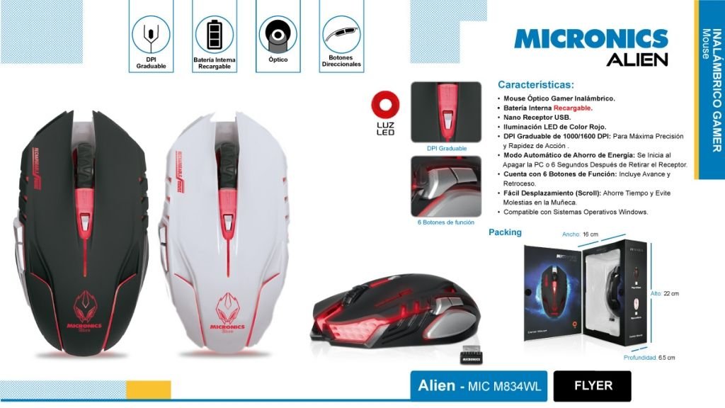Mouse Gamer Micronics Alien - MIC M834WL - BYHOTECH